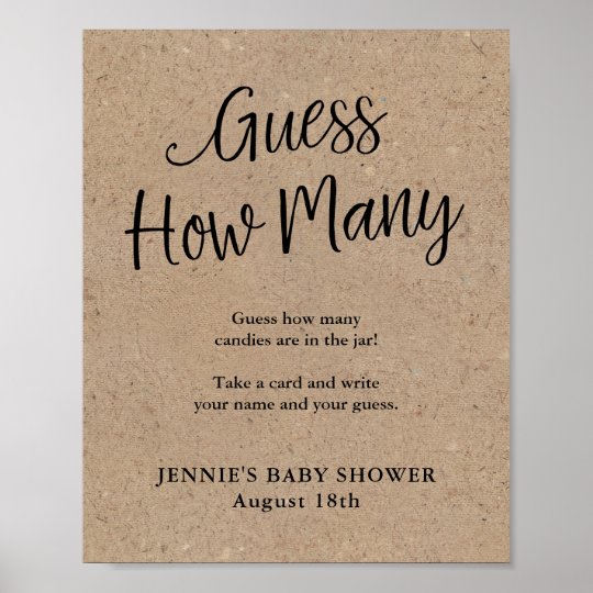 Rustic Kraft Script Guess How Many Game Display Poster | Zazzle.com
