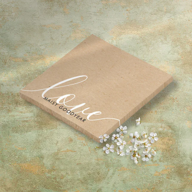 Rustic Kraft Script Love Personalized Name Post-it Notes | Zazzle