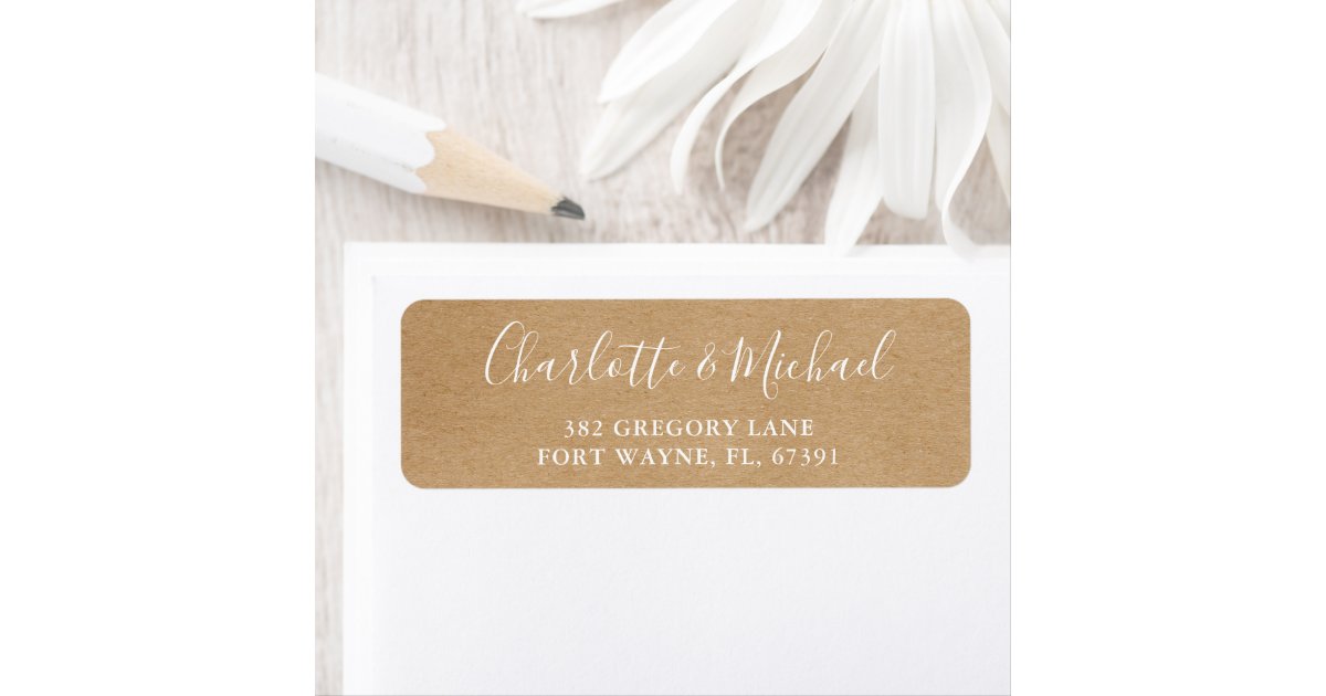 Rustic Kraft Script Wedding Return Address Label | Zazzle