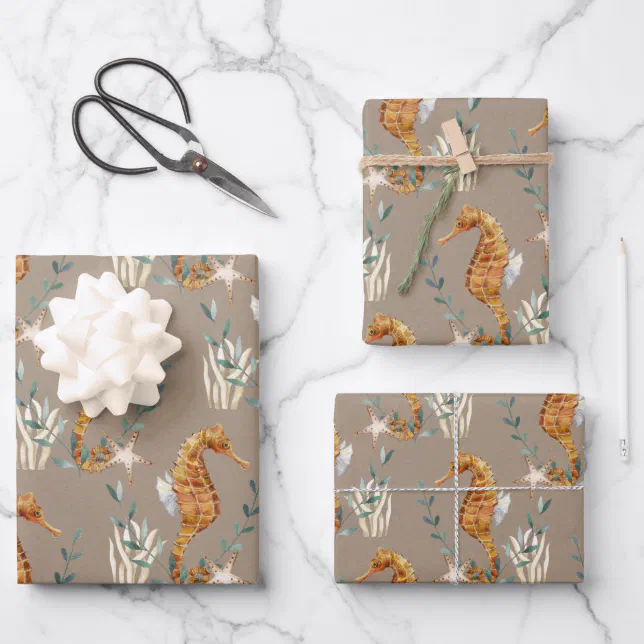 Rustic Kraft Seahorse Under The Sea Wrapping Paper Sheets | Zazzle
