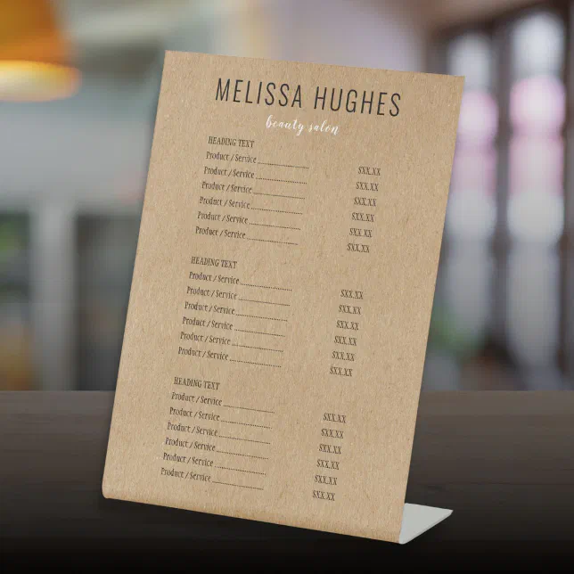 Rustic Kraft Service Menu Price List Pedestal Sign | Zazzle