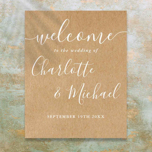 Rustic Kraft Signature Script Wedding Welcome Sign | Zazzle