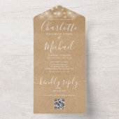Rustic Kraft String Lights QR Code Wedding All In One Invitation | Zazzle