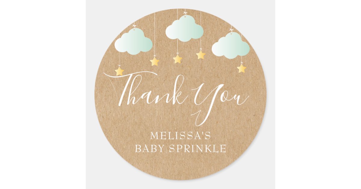 Rustic kraft twinkle sprinkle baby shower classic round sticker | Zazzle