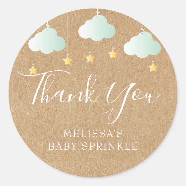 Rustic kraft twinkle sprinkle baby shower classic round sticker | Zazzle