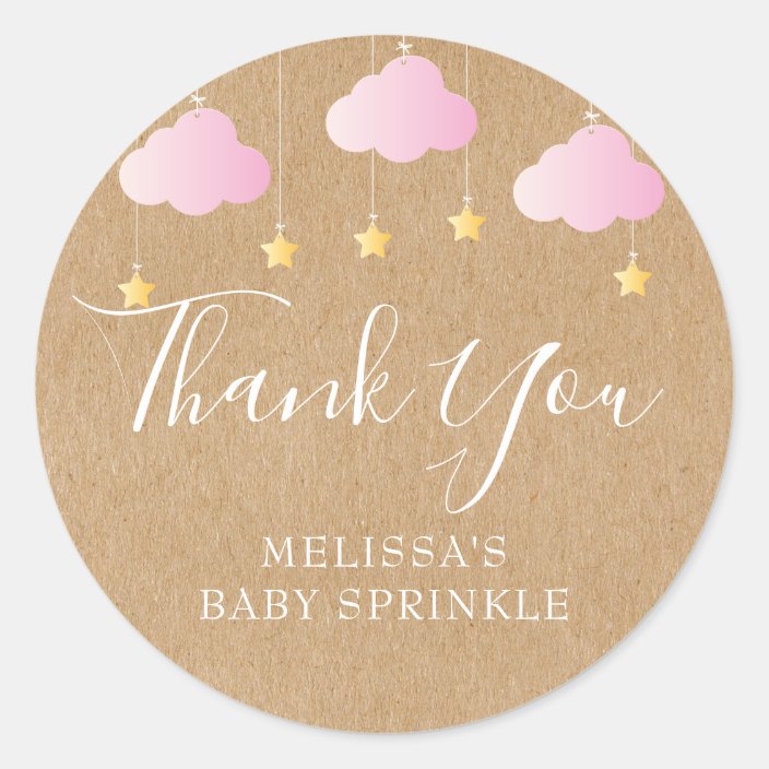 Rustic kraft twinkle sprinkle baby shower pink classic round sticker ...