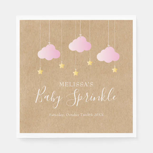 Rustic kraft twinkle sprinkle baby shower pink napkins | Zazzle