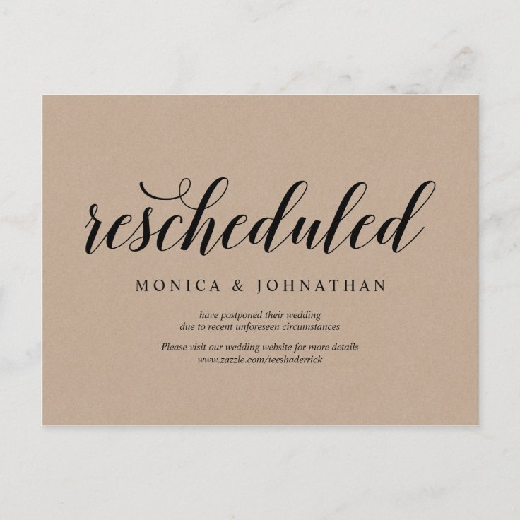 Rustic Kraft, Wedding Party Invitation Rescheduled Postcard | Zazzle Rustic Kraft, Wedding Party Invitation Rescheduled Postcard | Zazzle