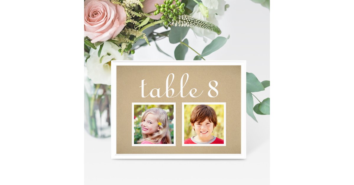 Rustic Kraft Wedding Photo Table Number | Zazzle