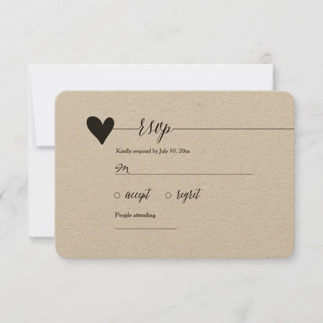 Rustic Kraft Wedding RSVP, heart calligraphy RSVP Card | Zazzle