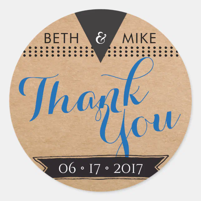 Rustic Kraft Wedding Thank You Sticker | Zazzle