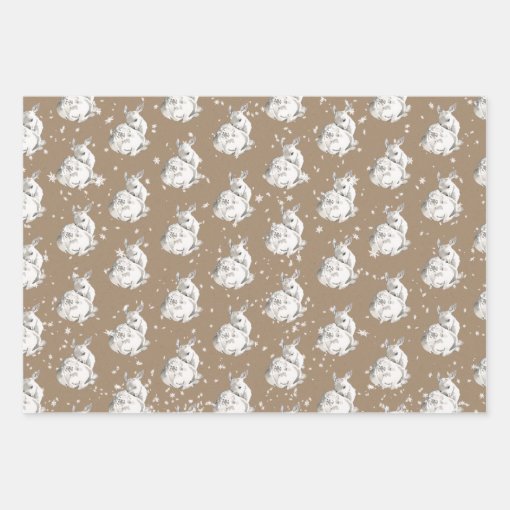 Rustic Kraft White Baby Doe Reindeers Snowflakes Wrapping Paper Sheets ...