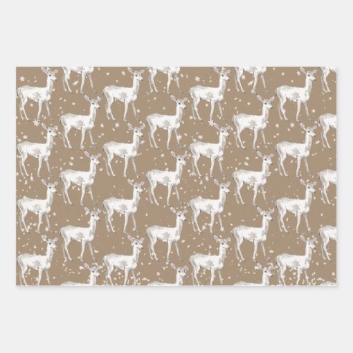 Rustic Kraft White Baby Doe Reindeers Snowflakes Wrapping Paper Sheets ...