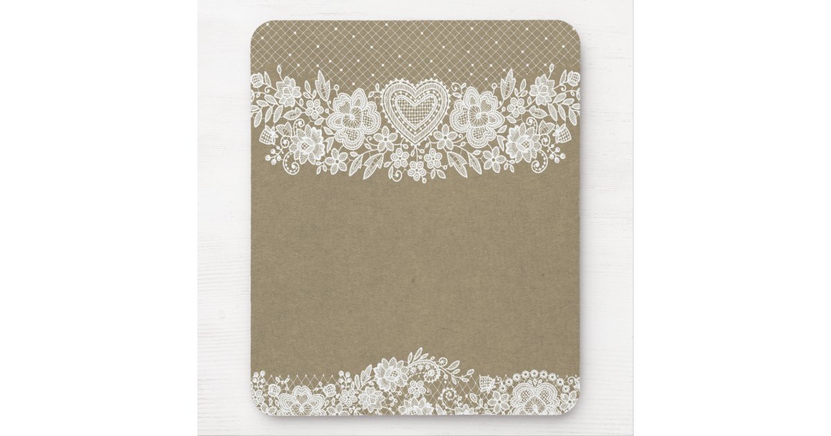 Rustic Kraft & White Lace Lacy Farmhouse Chic Mouse Pad | Zazzle