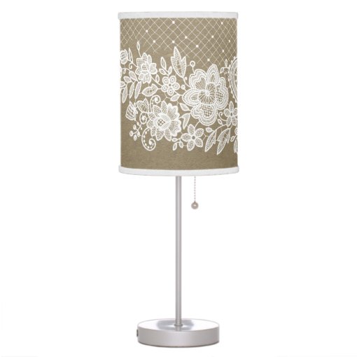 Rustic Kraft & White Lace Lacy Farmhouse Chic Table Lamp | Zazzle