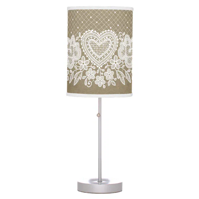 Rustic Kraft & White Lace Lacy Farmhouse Chic Table Lamp | Zazzle