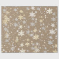 Rustic Kraft White Silver Gold Snowflakes Wrapping Paper | Zazzle