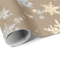 Rustic Kraft White Silver Gold Snowflakes Wrapping Paper | Zazzle