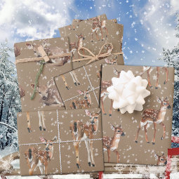 Rustic Kraft Winter Baby Doe Reindeer Snowflakes Wrapping Paper Sheets ...