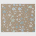 Rustic Kraft Winter Spruce Silver Blue Snowflakes Wrapping Paper | Zazzle