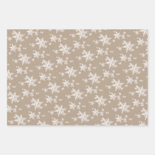 Rustic Kraft Winter White & Silver Snowflakes Wrapping Paper Sheets ...