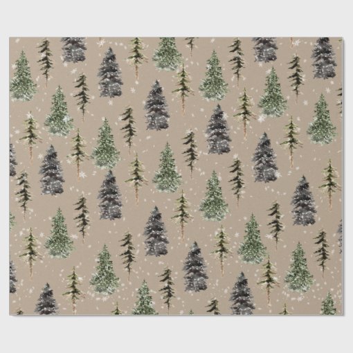 Rustic Kraft Winter Woodland Snowy Spruce Trees Wrapping Paper | Zazzle
