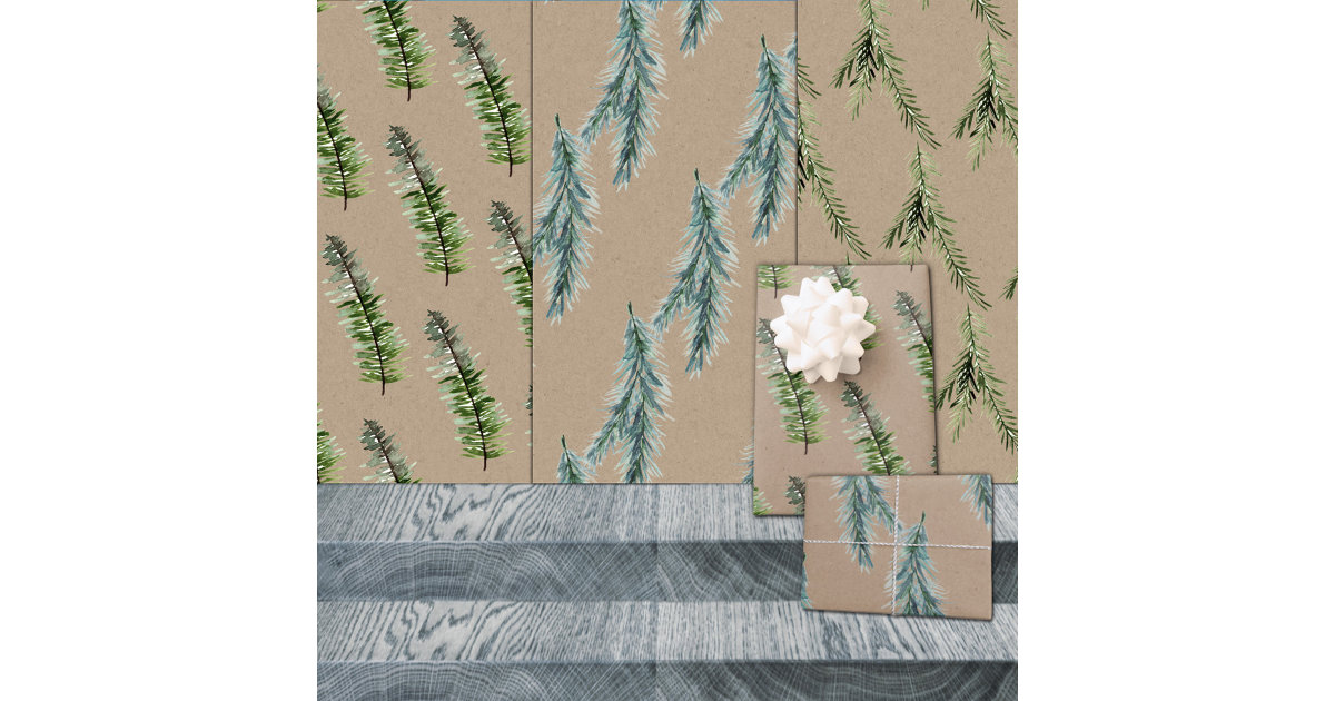 Rustic Kraft Winter Woodland Spruce Tree Branch Wrapping Paper Sheets ...