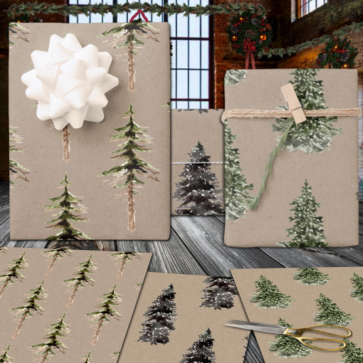 Rustic Kraft Woodland Forest Pine Spruce Trees Wrapping Paper Sheets ...