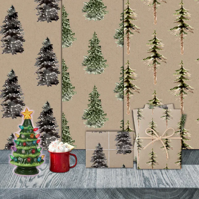 Rustic Kraft Woodland Forest Pine Spruce Trees Wrapping Paper Sheets ...