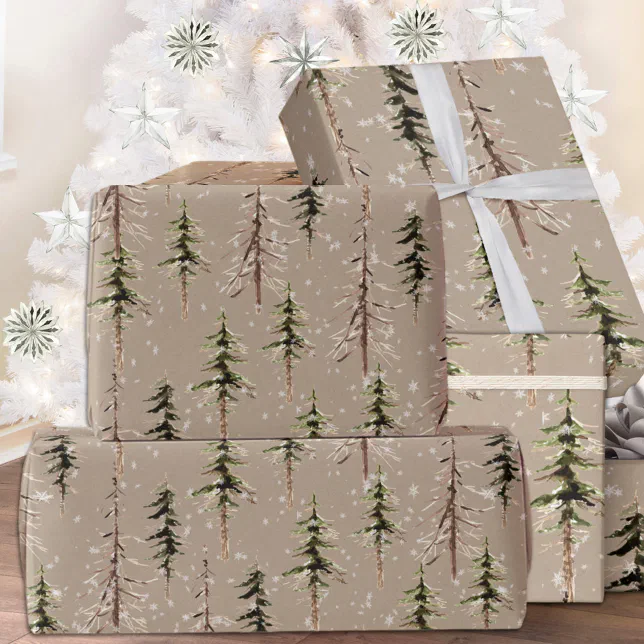Rustic Kraft Woodland Sparse Scraggly Spruce Trees Wrapping Paper | Zazzle