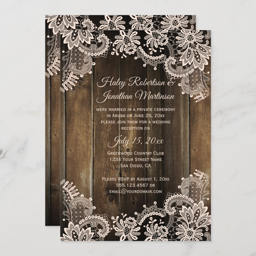 Rustic Lace and Barn Wood Reception Only Invitation | Zazzle