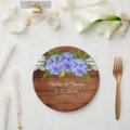 Rustic Lace Blue Hydrangea Wedding Paper Plate | Zazzle