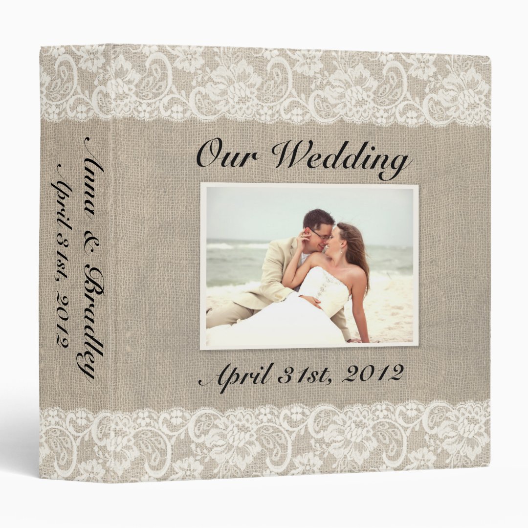 Rustic Lace & Burlap Look Wedding Album Binder | Zazzle