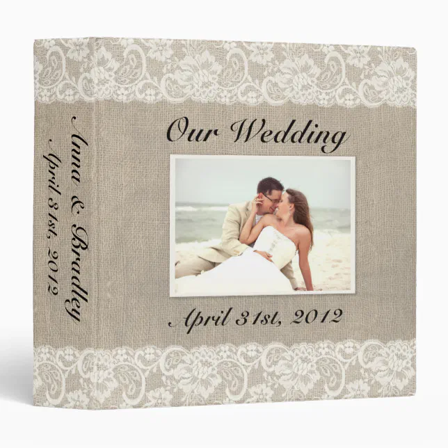 Rustic Lace & Burlap Look Wedding Album Binder | Zazzle