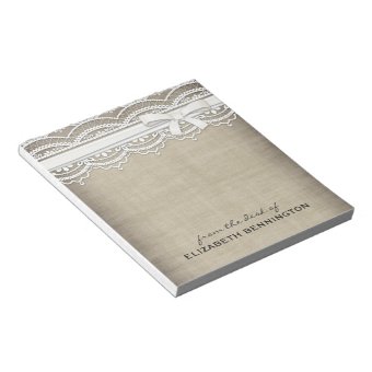 Rustic Lace & Burlap Personalized To Do Notepad | Zazzle