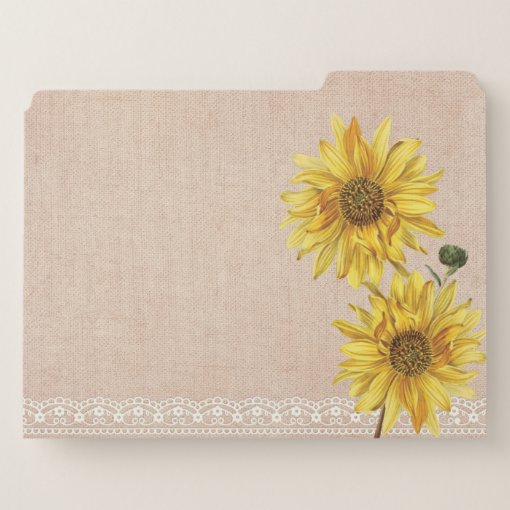 Rustic Lace & Burlap Sunflowers File Folders | Zazzle