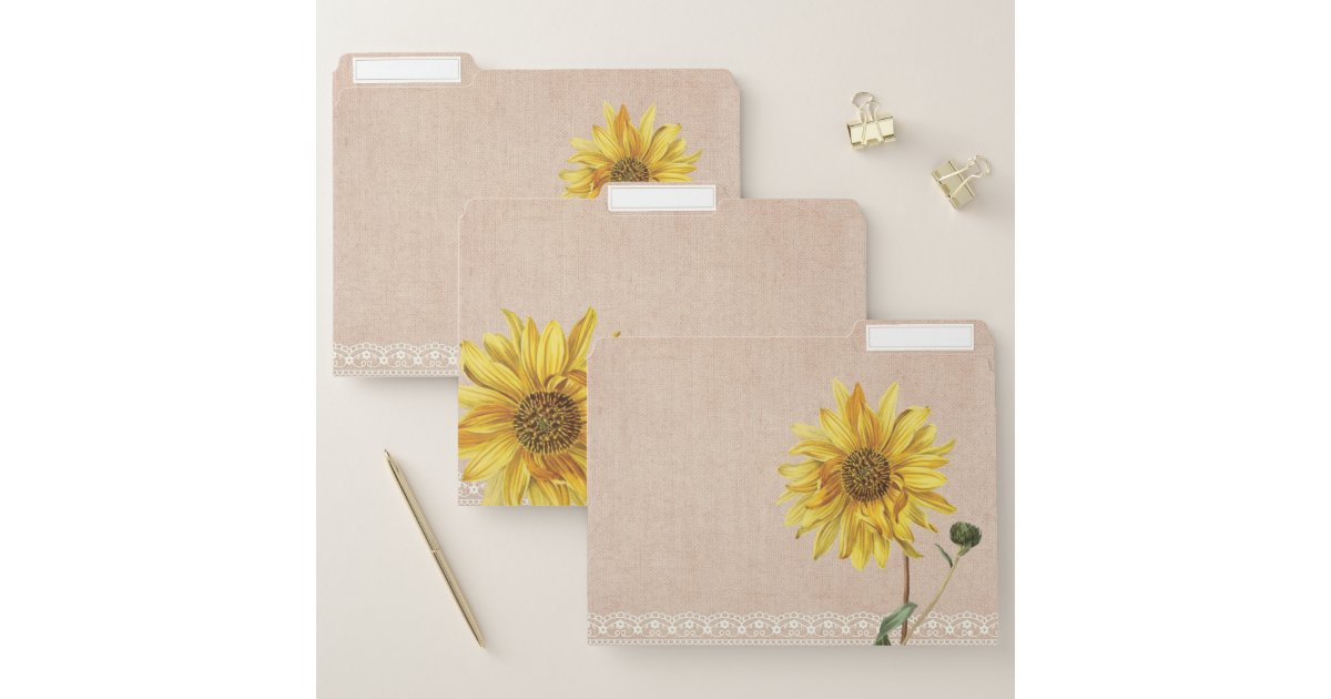 Rustic Lace & Burlap Sunflowers File Folders | Zazzle