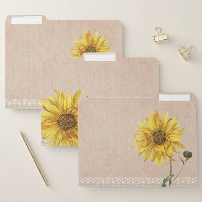 Rustic Lace & Burlap Sunflowers File Folders | Zazzle