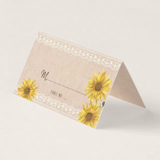 Rustic Lace & Burlap Sunflowers Wedding Table No. Business Card | Zazzle