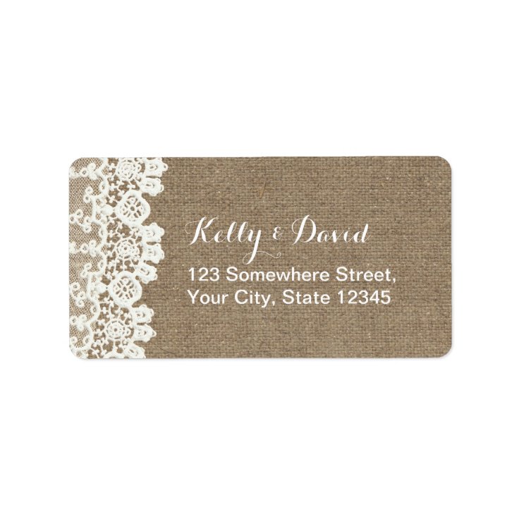 Rustic Lace & Burlap Vintage Wedding Label | Zazzle