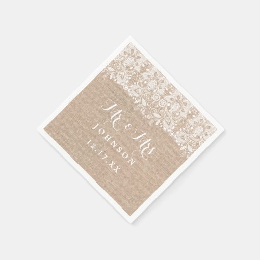Rustic Lace Burlap Wedding Paper Napkins | Zazzle