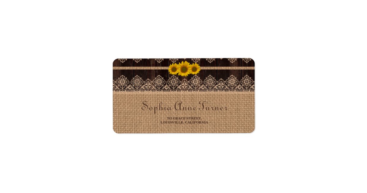 Rustic Lace Burlap Wood Wedding Label | Zazzle