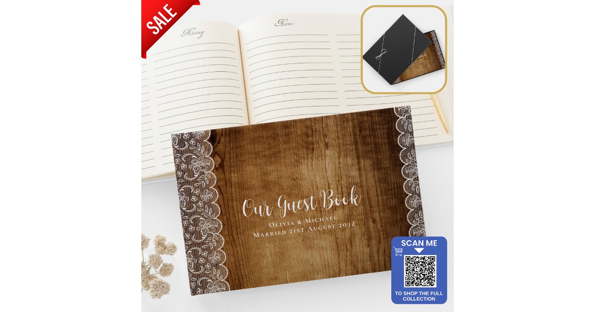 Rustic Lace Custom Branded EVENT Keepsake Personal Guest Book | Zazzle