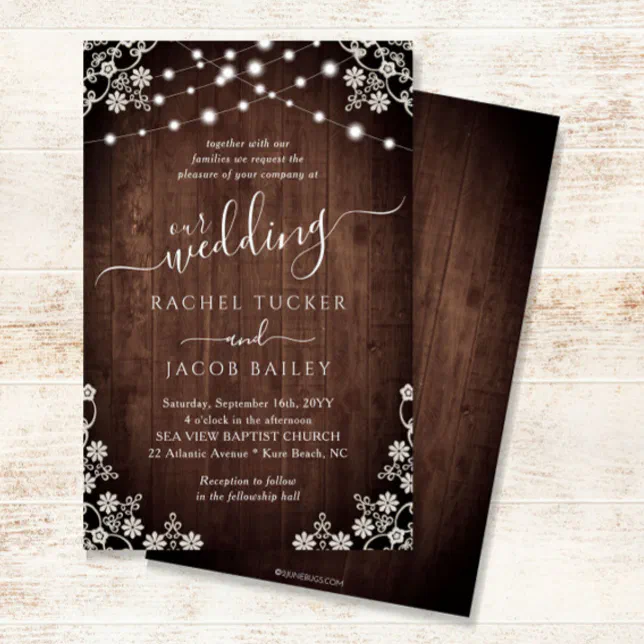 Rustic Lace & Lights Budget Wedding Invitation | Zazzle