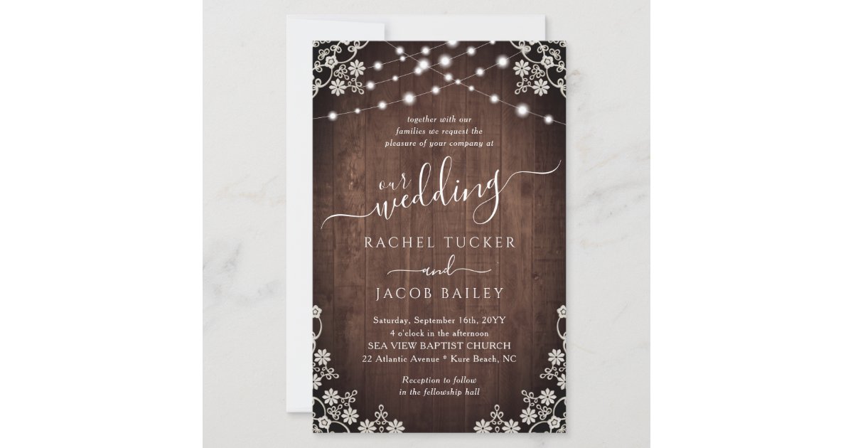 Rustic Lace & Lights Budget Wedding Invitation | Zazzle