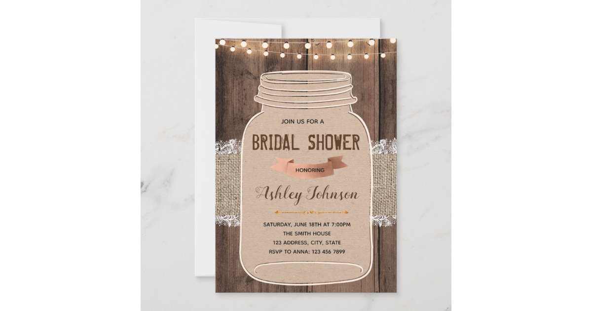 Rustic lace mason jar theme party invitation | Zazzle