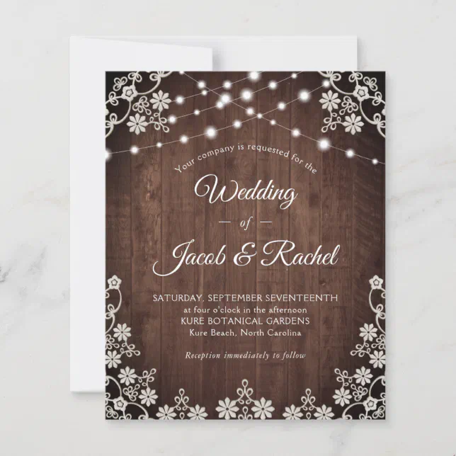 Rustic Lace & String Lights Wedding Invitation | Zazzle