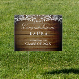 Rustic Lace Wood Grad Graduation Party Yard Sign | Zazzle