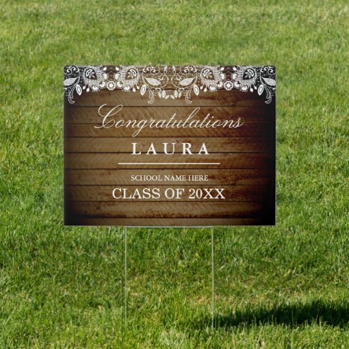 Rustic Lace Wood Grad Graduation Party Yard Sign | Zazzle