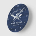 Rustic Lake House Family Name Blue Wood Clock | Zazzle